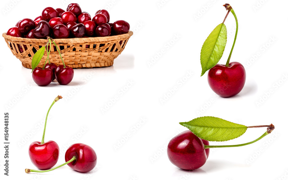 Red sweet cherry isolated on white background. Collection or set Stock ...