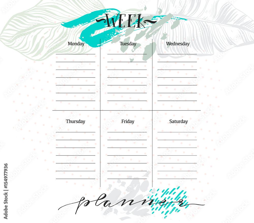 Hand made vector abstract simple textured Weekly planner template with ...