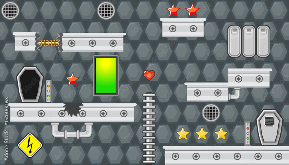 Seamless editable room with green window for platform game design Stock ...