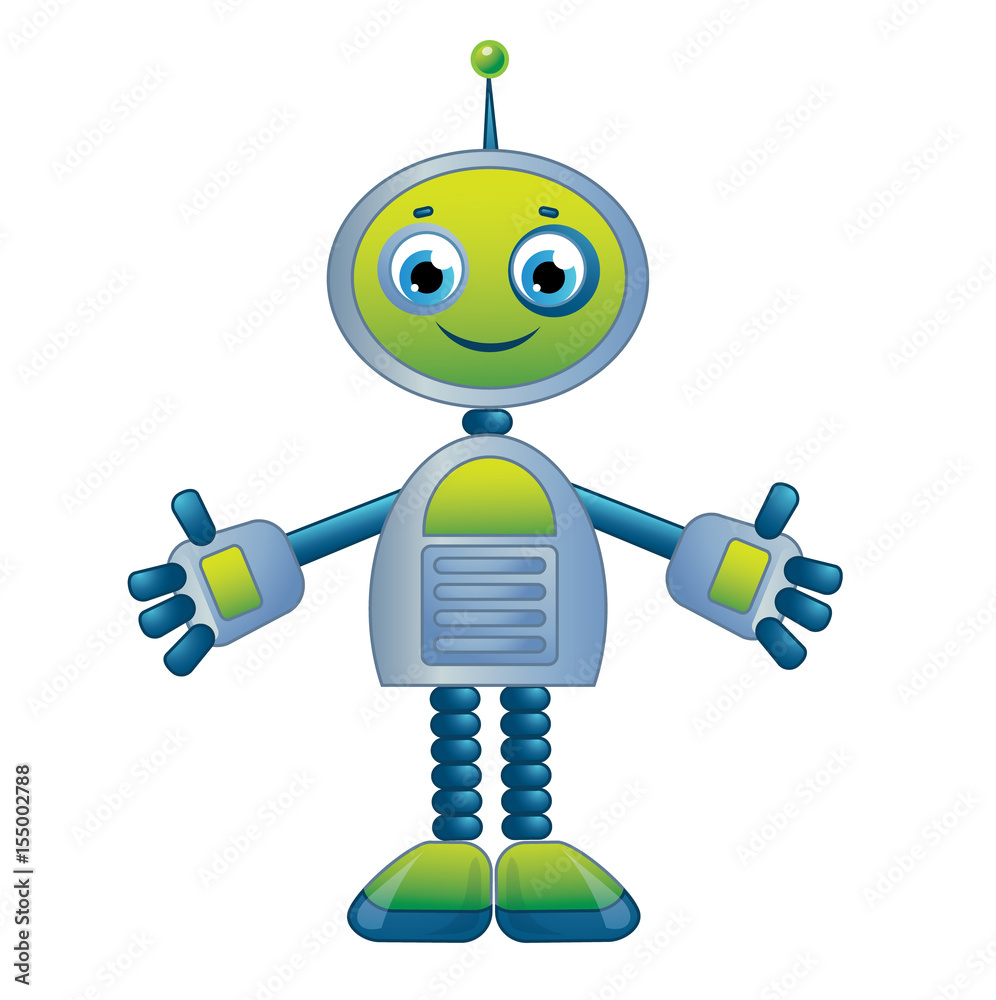 Friendly Android Robot Character with Antenna. Vector Cartoon ...