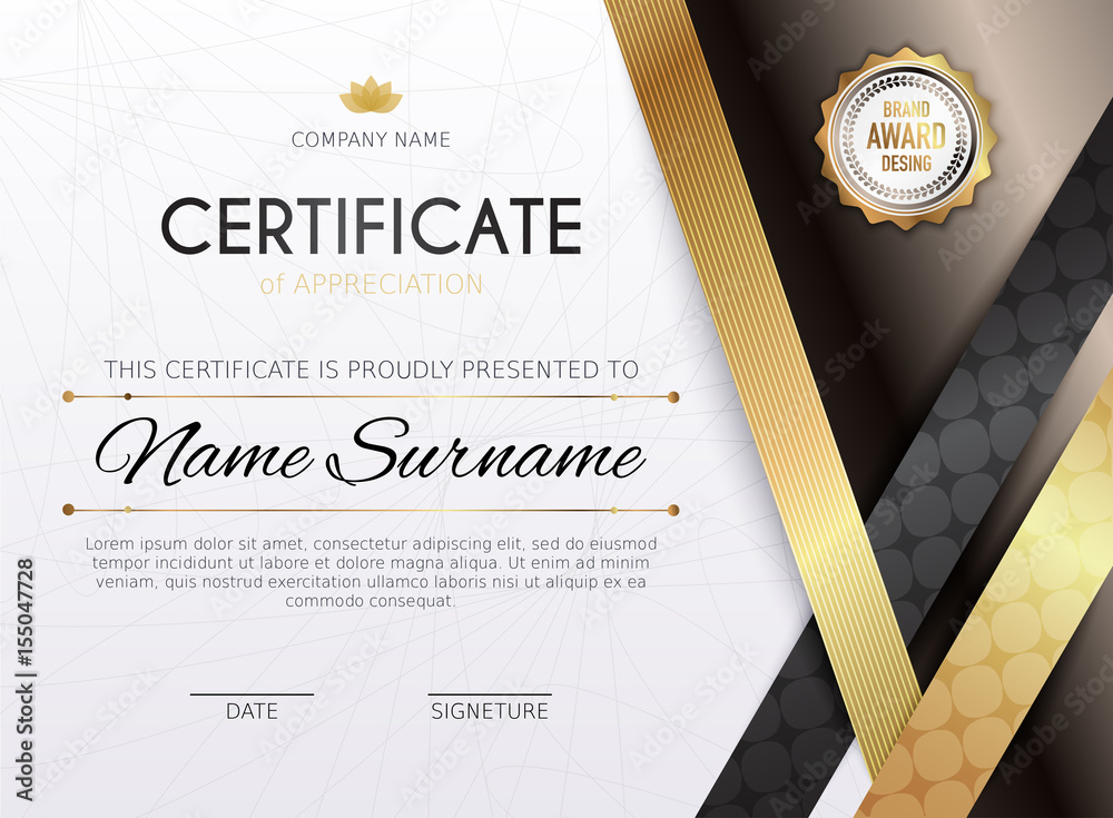 Certificate template with golden decoration element. Design diploma ...