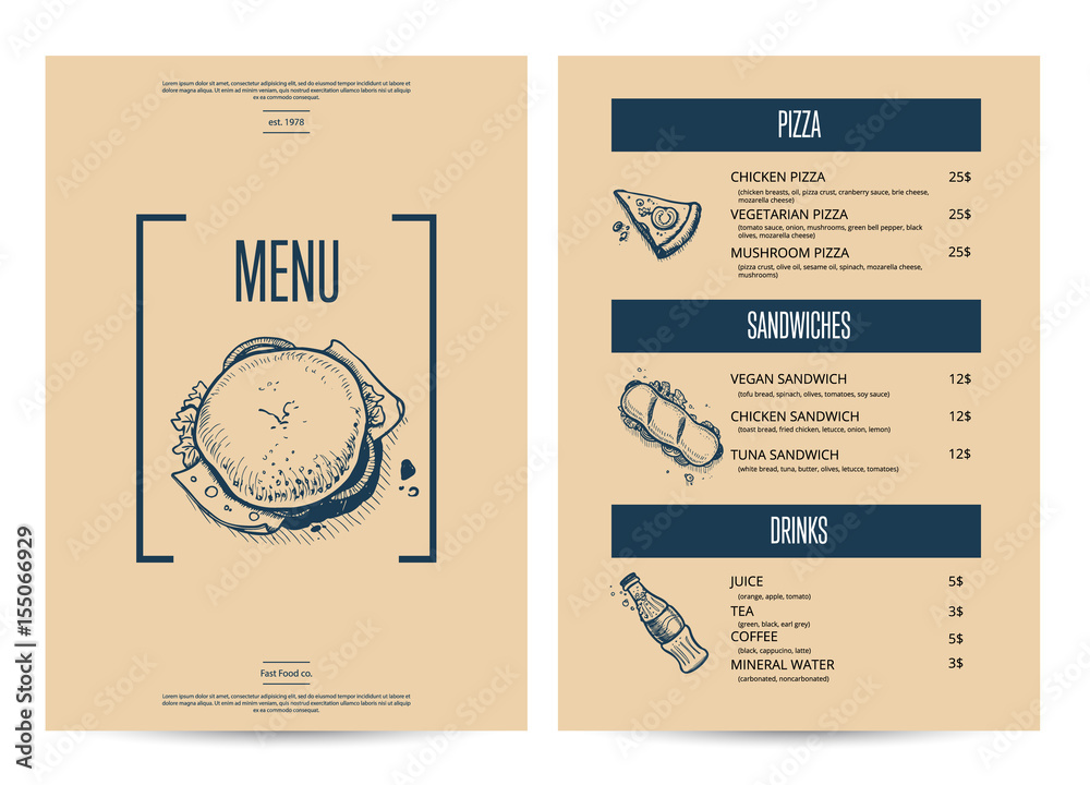 Vektorová grafika „Restaurant fast food menu in retro style. Vintage ...