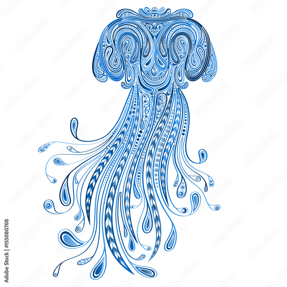 Vector blue jellyfish of beautiful patterns Stock Vector | Adobe Stock