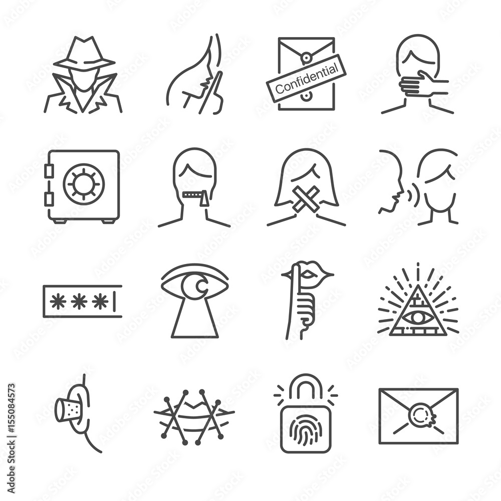 Secret and confidential vector line icon set. Included the icons as ...