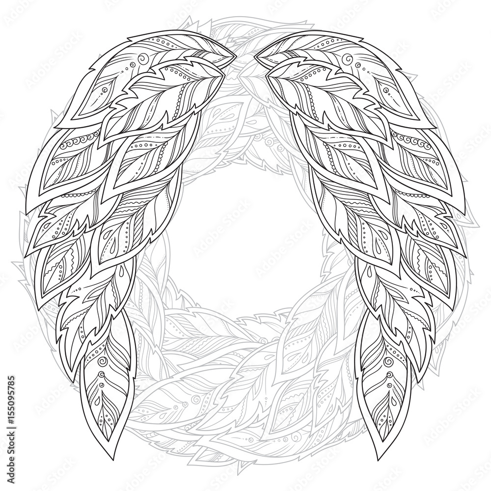 Wings feather. Pattern for coloring book. Stock Vector | Adobe Stock
