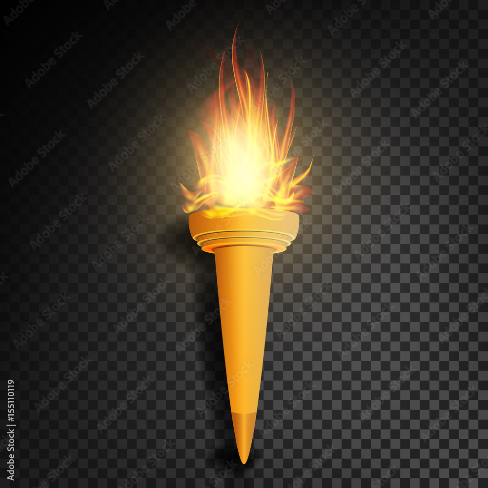 Torch With Flame. Burning In The Dark Transparent Background Realistic ...