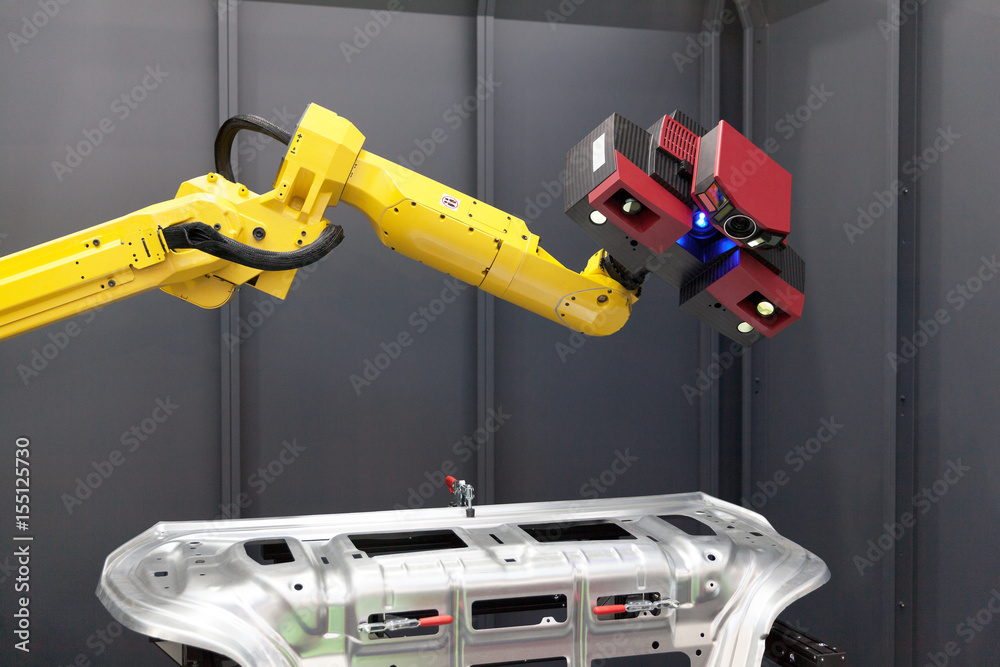 Robotic arm with 3D scanner. Automated scanning. Stock Illustration ...