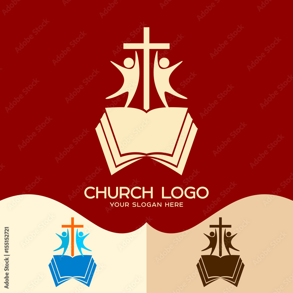 Church logo. Cristian symbols. The cross of Jesus, the open bible and ...