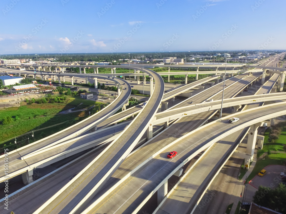 Stockfoto Aerial view massive highway intersection, stack interchange ...