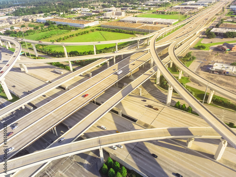 Aerial view massive highway intersection, stack interchange with ...