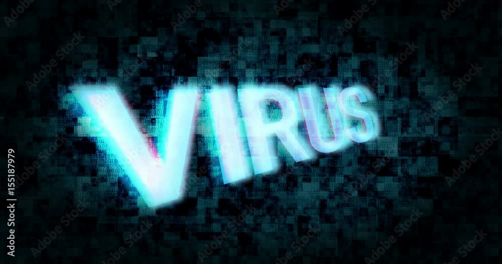 Virus sign show up with anaglyph glitch effect in front of blue color ...
