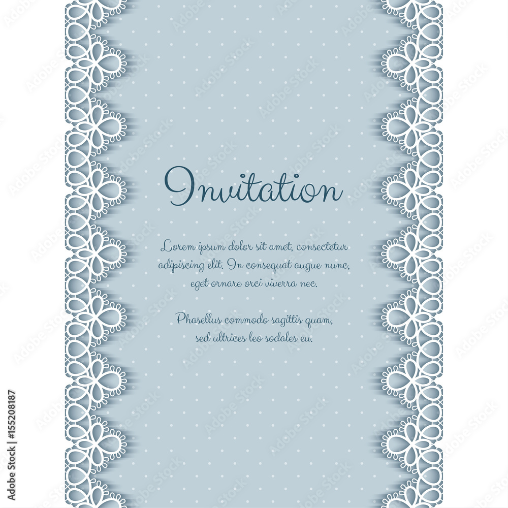 Elegant invitation or greeting card template with lace borders. Vector ...