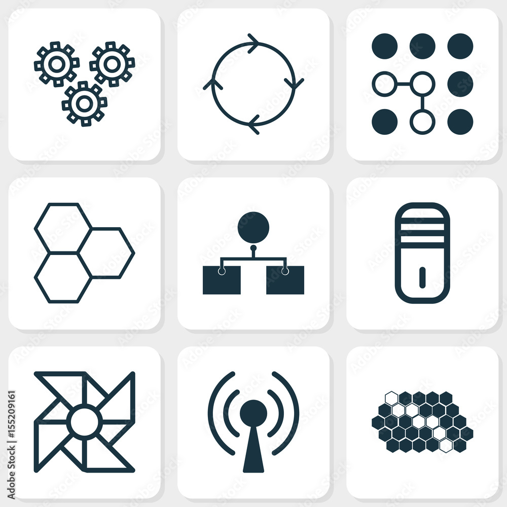 Robotics Icons Set. Collection Of Mechanism Parts, Mainframe, Hive Pattern And Other Elements ...