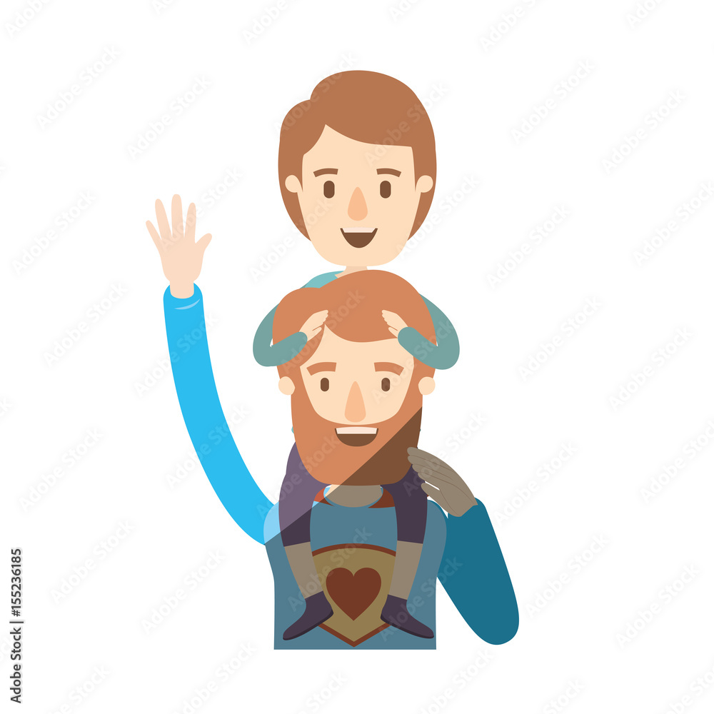 light color shading caricature half body super dad hero greeting with ...