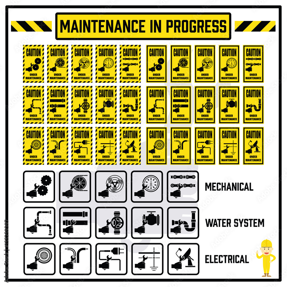 Set of Caution Signs and Symbols for Jobs and Areas of Maintenance ...