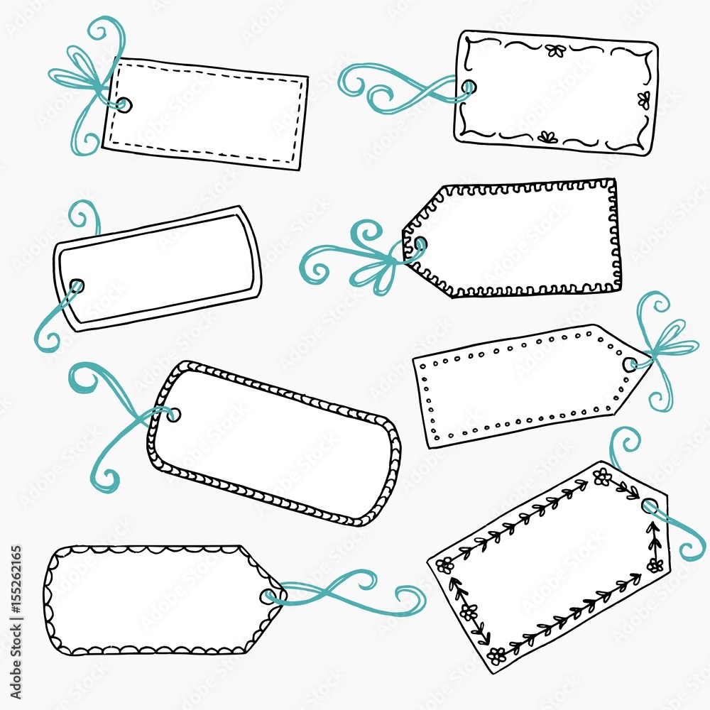 Hand drawn, cute gift labels or price tags with blue bow Stock Vector ...