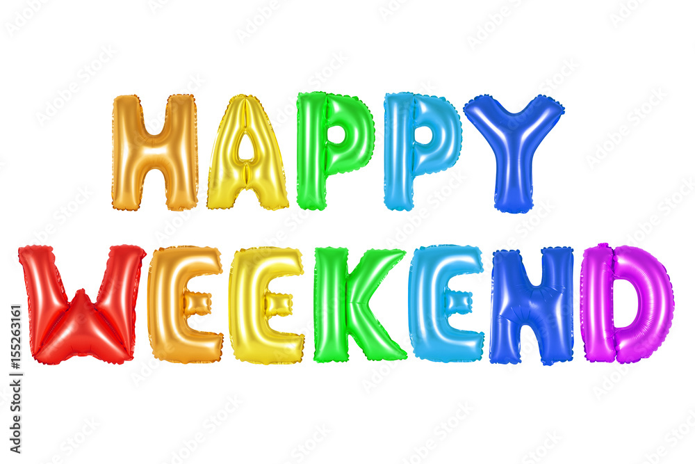 happy weekend in english alphabet from rainbow color balloons Stock ...