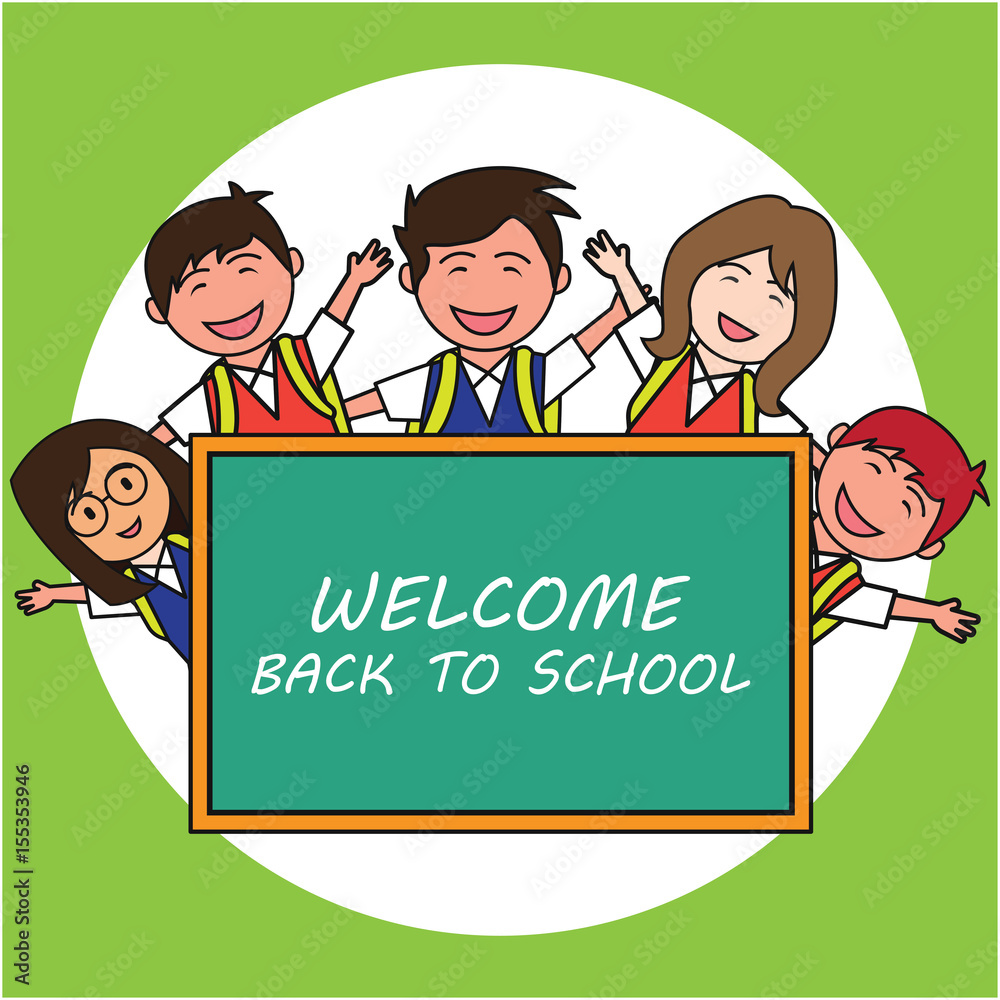 welcome back to school cartoon concept. vector illustration Stock ...