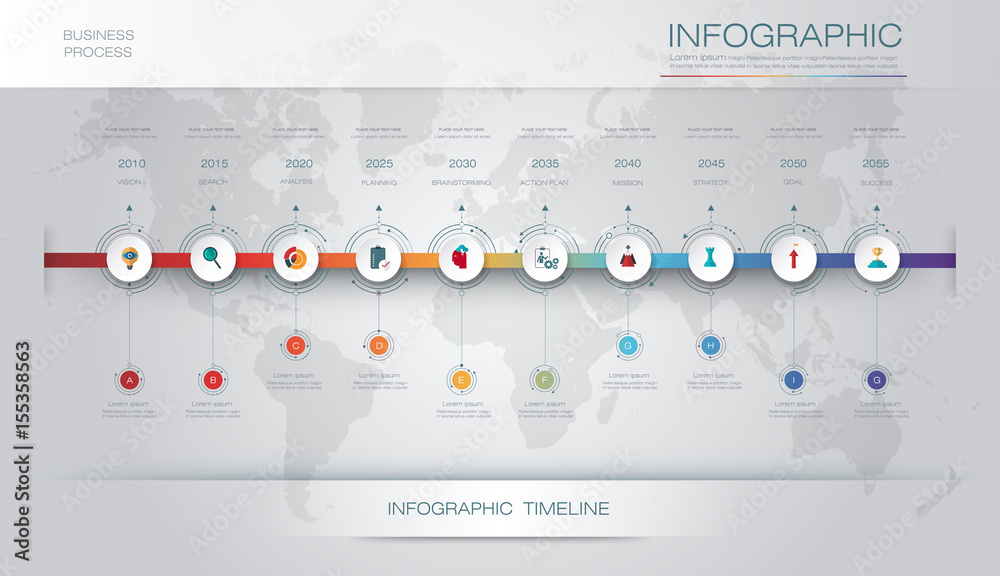 Vector infographics timeline design template with 3D paper label and ...