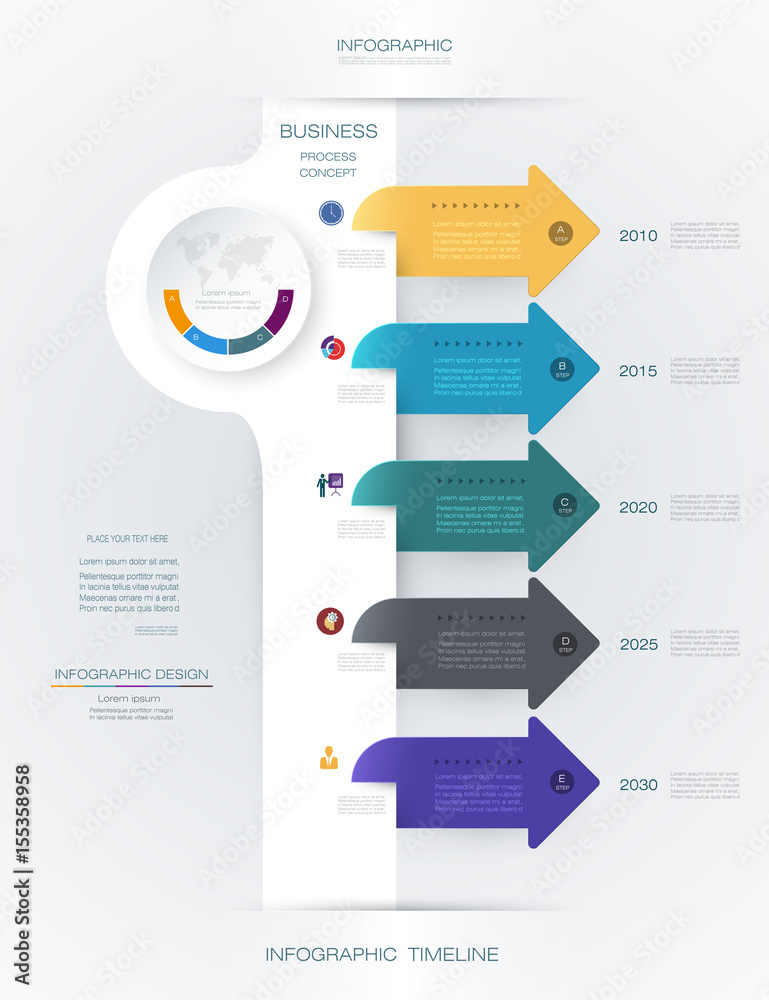 Vector infographics timeline design template with 3D paper label and ...