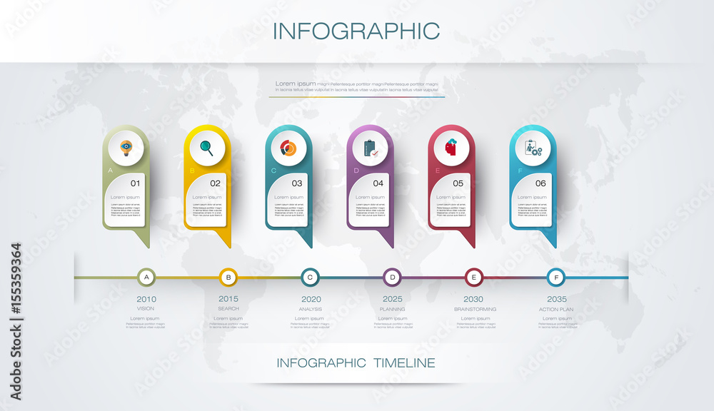 Vector infographics timeline design template with 3D paper label and ...