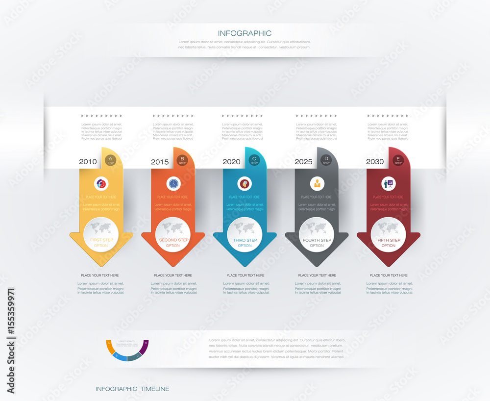 Vector infographics timeline design template with 3D paper label and ...