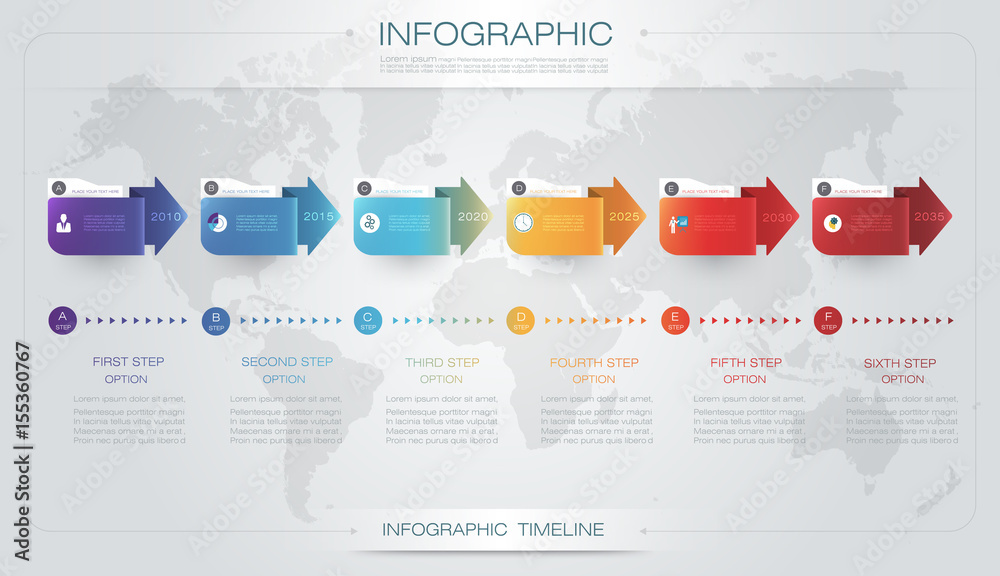 Vector infographics timeline design template with 3D paper label and ...