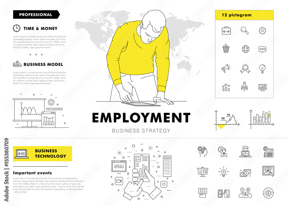 Business employment big Modern set layouts. Thin icons of manage. Team ...