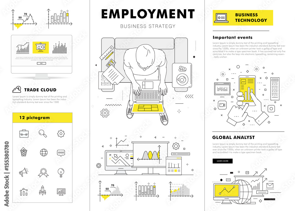 Business employment big Modern set layouts. Thin icons of manage. Team ...