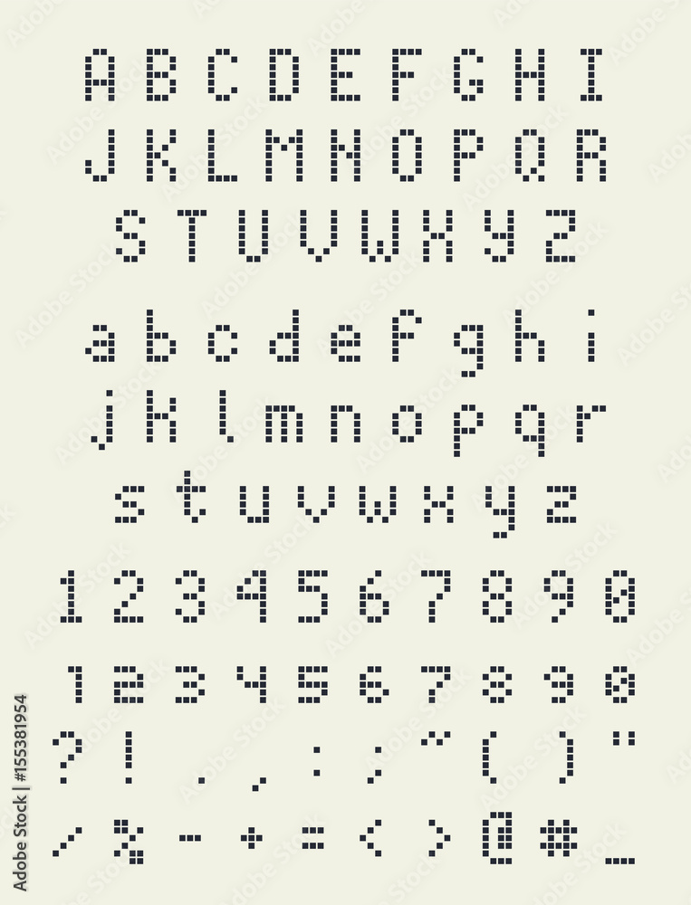 pixel square font, letters numbers and punctuation Stock Vector | Adobe ...