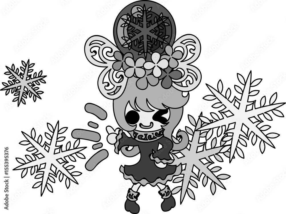 The cute illustration of winter and girls -A mysterious snow crown ...