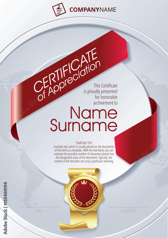 Stylized Template of Certificate of Appreciation with ribbons and ...