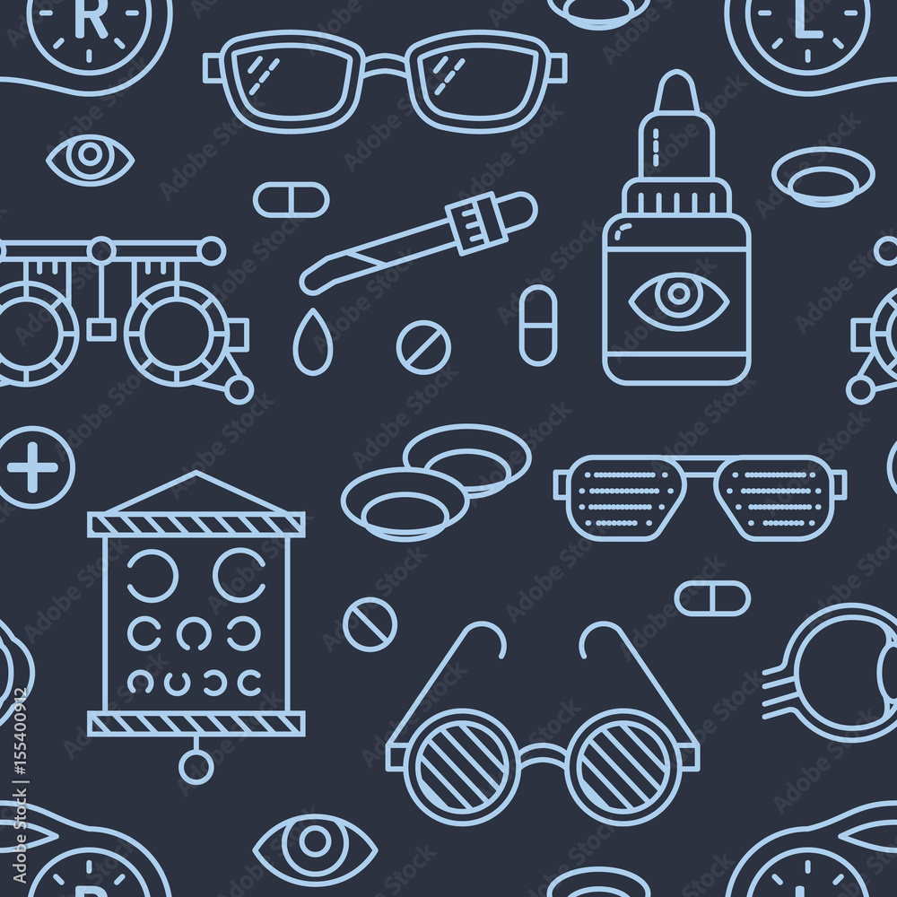 Ophthalmology, eyes health care seamless pattern, medical vector dark ...