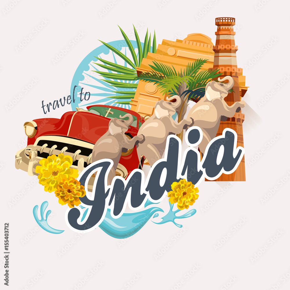 India. Goa. Vector illustration. Indian colorful template. Tropical ...