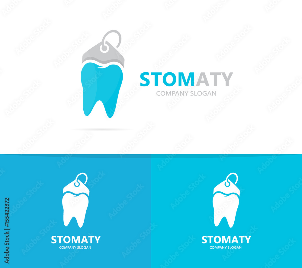 Vector of tooth and tag logo combination. Dental and shop symbol or ...
