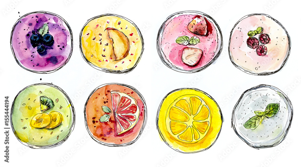 Smoothie. Watercolor hand drawn illustration. Stock Illustration ...