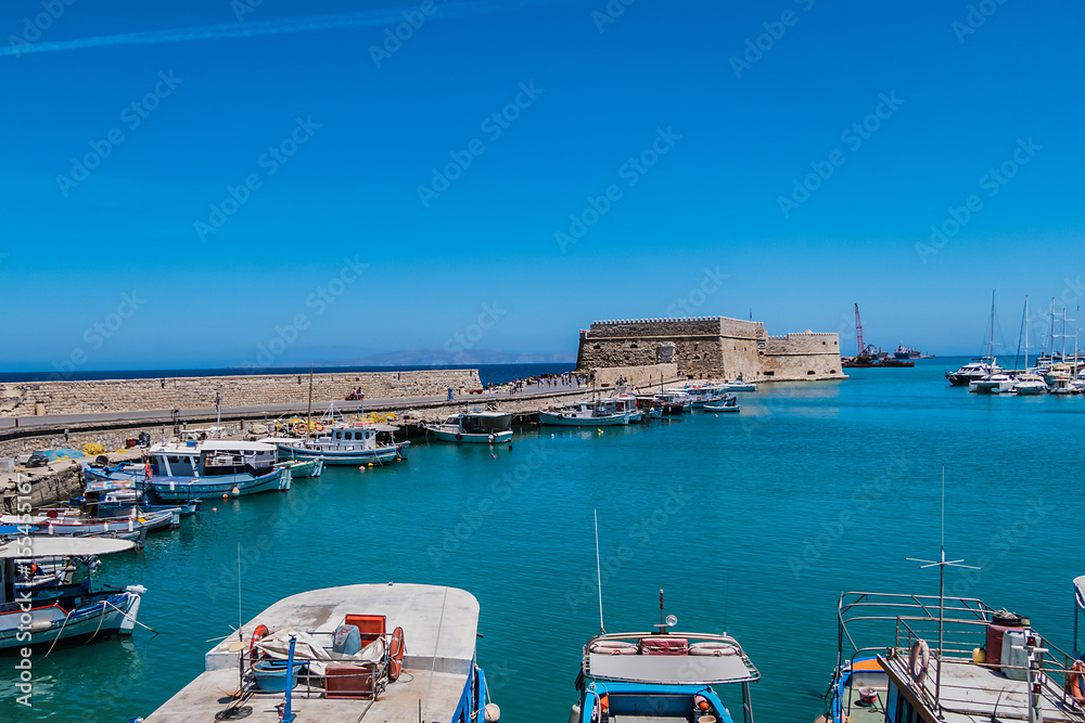 Koules Fort in old Venetian harbour of Heraklion, Crete, Greece. Stock ...