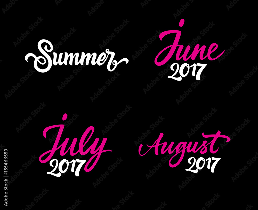 Summer June July August lettering set Stock Vector | Adobe Stock