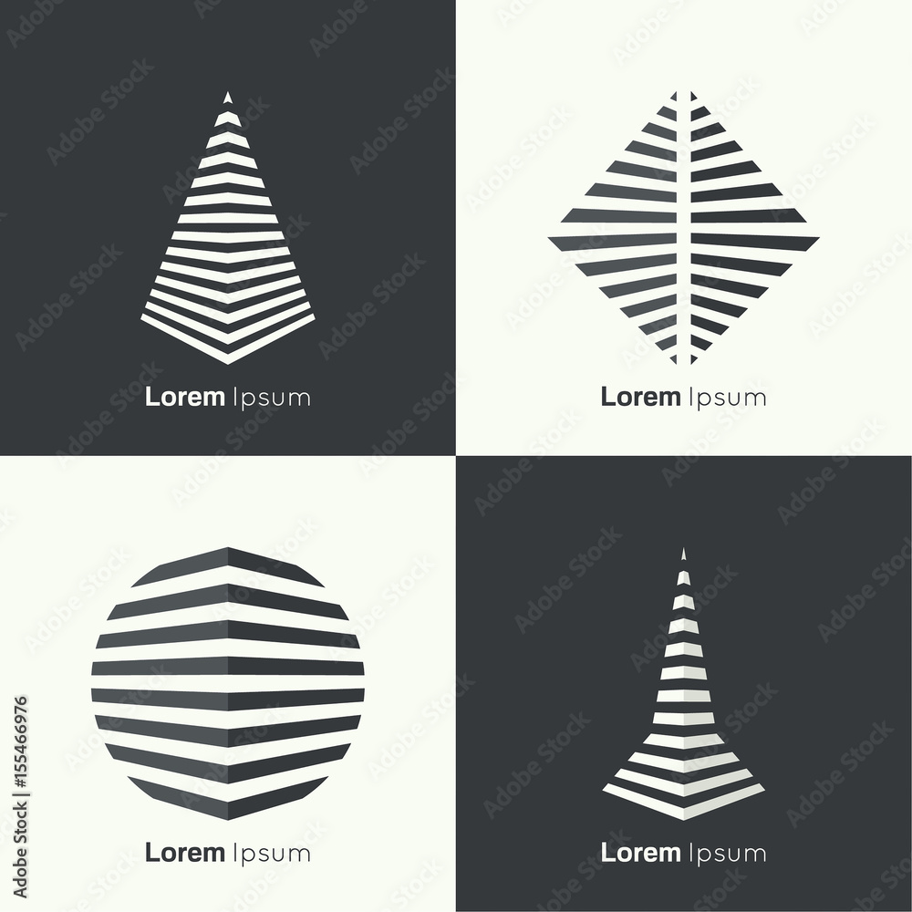 Vector set of abstract geometric shapes of the strips. 3d logo. pyramid ...