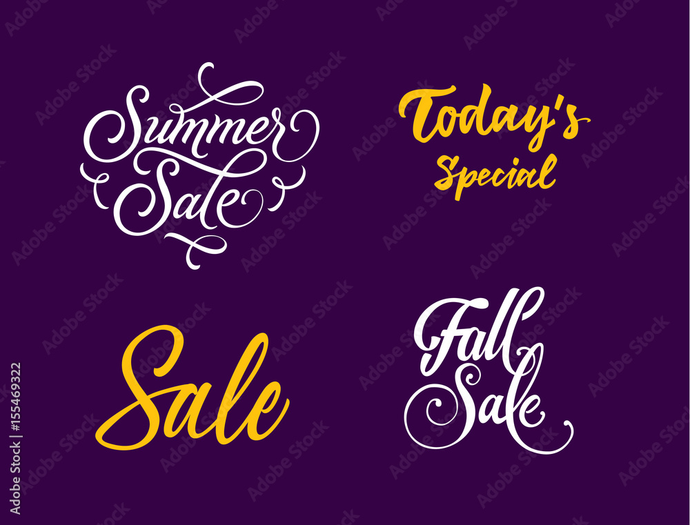 Four Sale Letterings Set on Purple Stock Vector | Adobe Stock