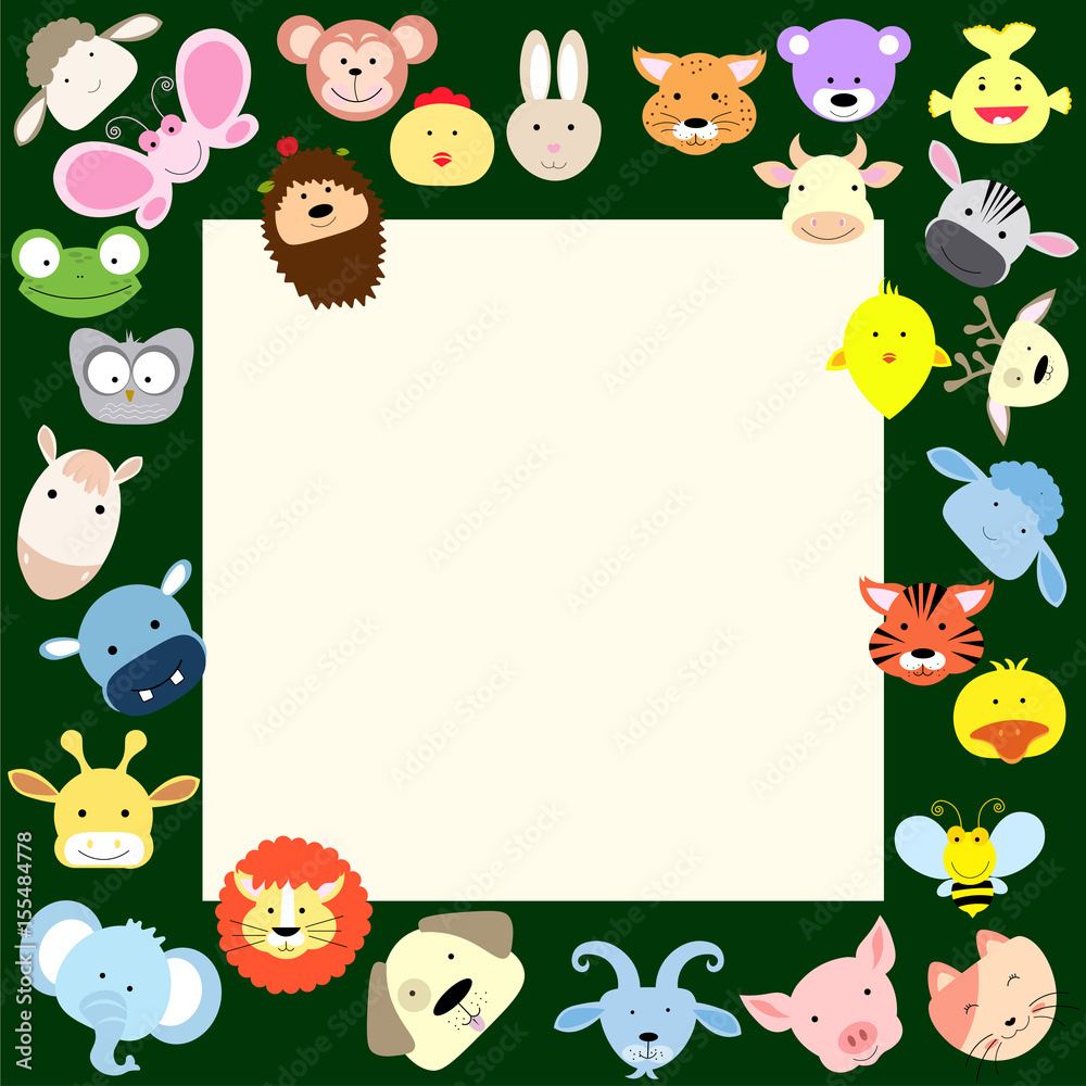 baby animal faces frame Stock Vector | Adobe Stock