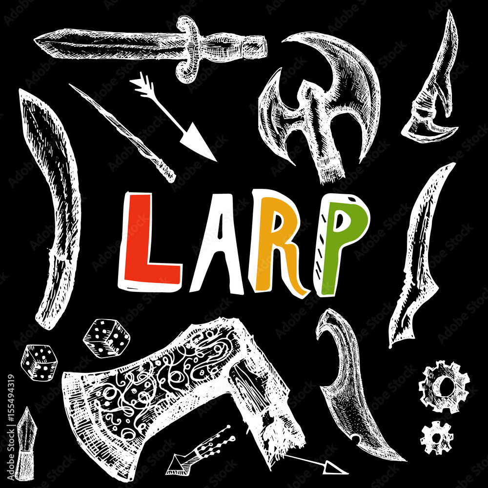 Vector cute illustration with chalky stylized LARP elements and a ...