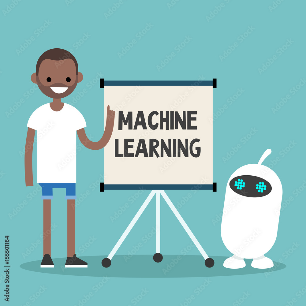 Machine learning conceptual illustration. Young black character ...