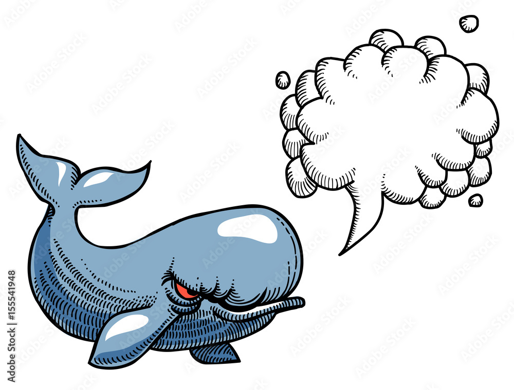 Cartoon image of angry whale. An artistic freehand picture. With speech ...