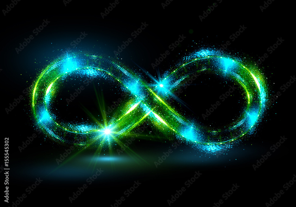 Lighting 3d infinity symbol. Beautiful glowing signs..Sparkling rings ...
