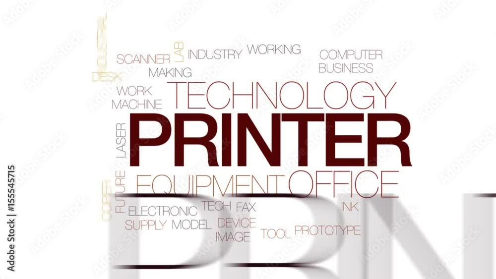 Printer animated word cloud, text design animation. Kinetic typography ...