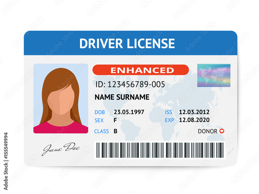 Flat woman driver license plastic card template, id card vector ...