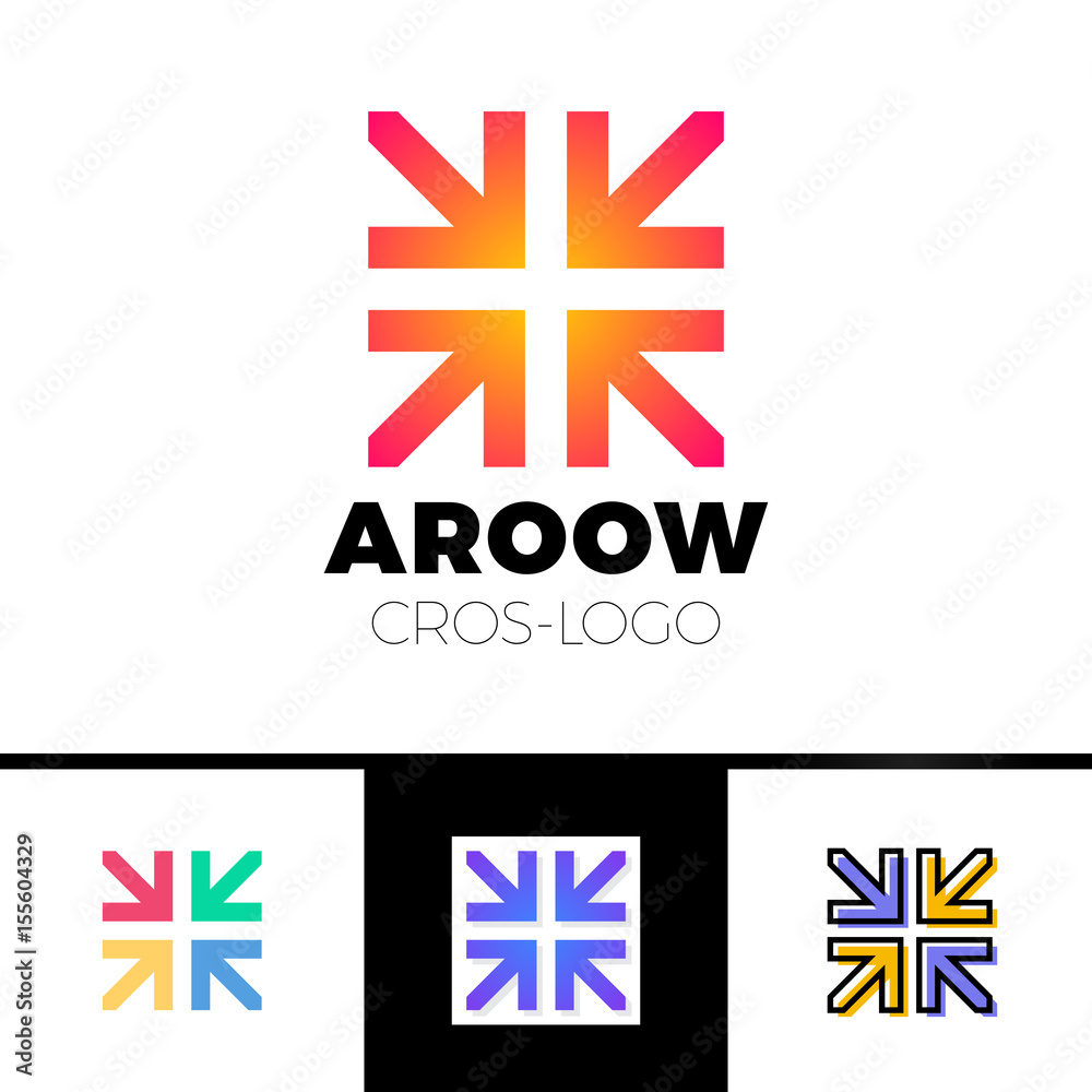 Four arrows logo form cross or plus graphic concept, intersection 4 ...
