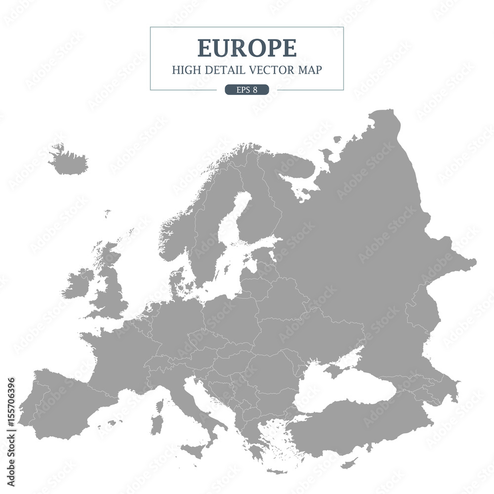 Europe Map Gray Color High Detail Separated all countries Vector ...