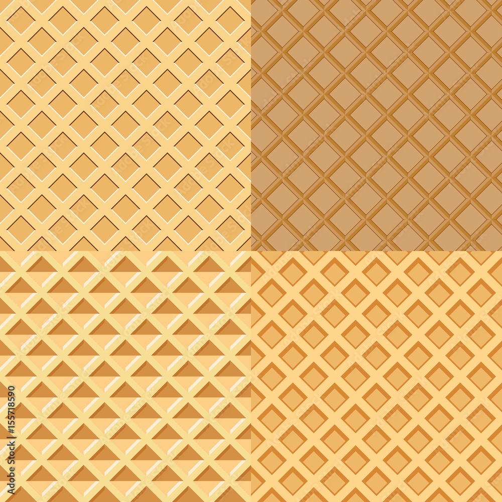 Set Wafer Seamless Pattern Baked Waffle Background With Repeating